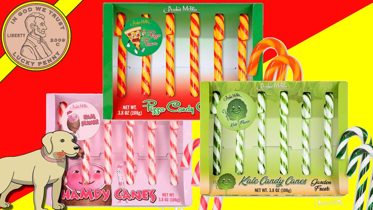 Archie McPhee Kale - Pizza & Ham Candy Canes Cotton Candy! - YouTube