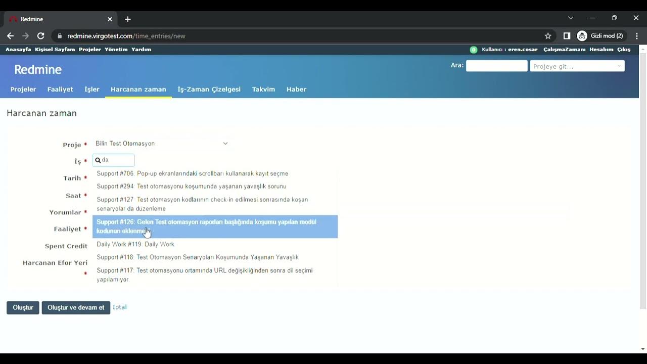 Redmine'da Log Time Girişi (yenilenmiş) - YouTube