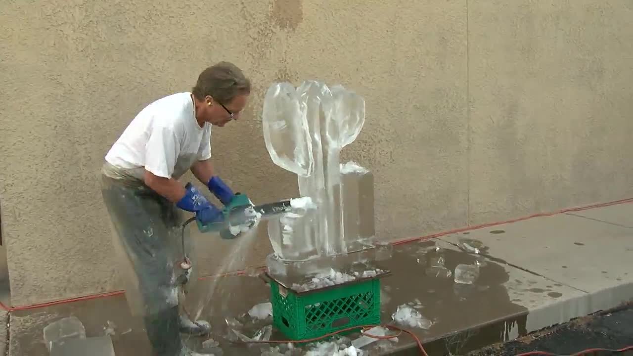 RAW VIDEO: Sculpting our ice cactus - YouTube