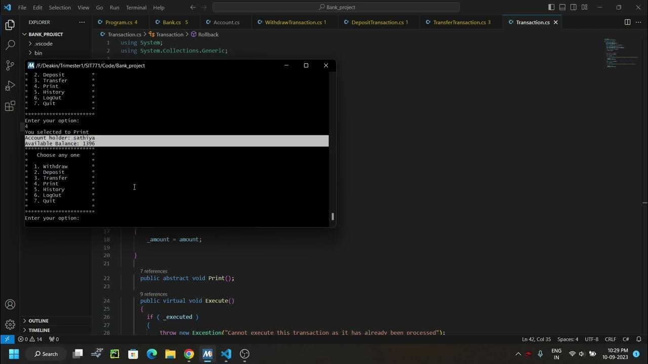 Bank project with Transaction history - Developed using C# - YouTube