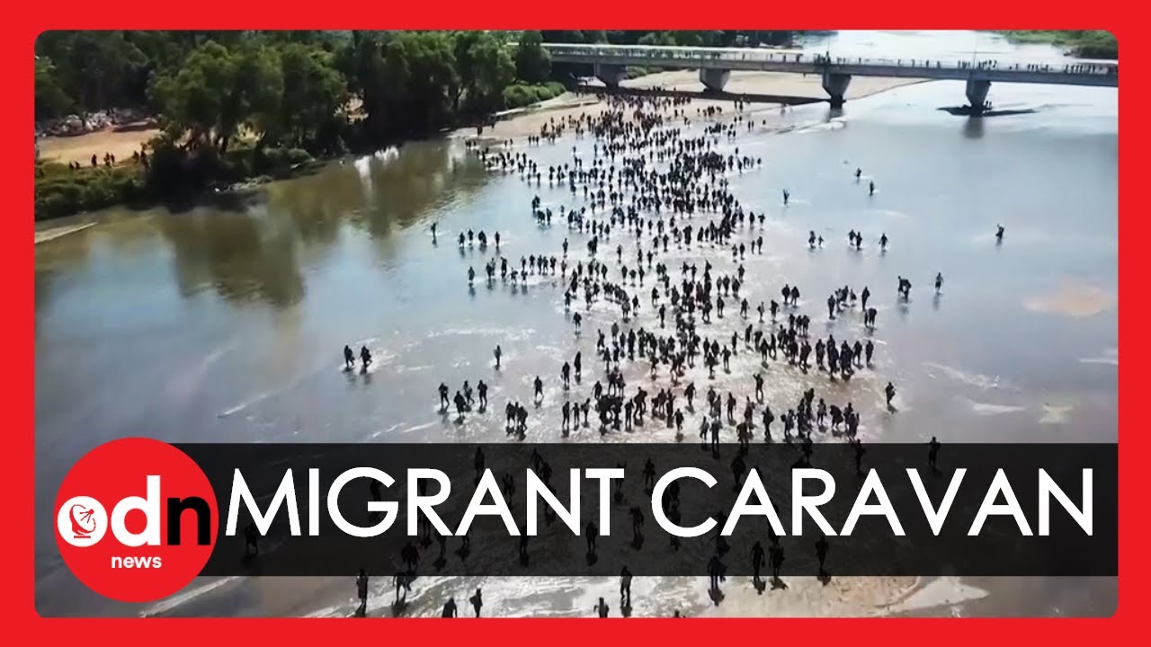 Dramatic Aerials of Hundreds of US-Bound Migrants Crossing River into ...
