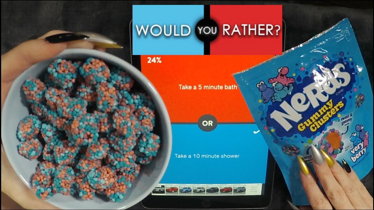 ASMR Eating Nerds Gummy Clusters & Would You Rather On The iPad | Whispered - YouTube