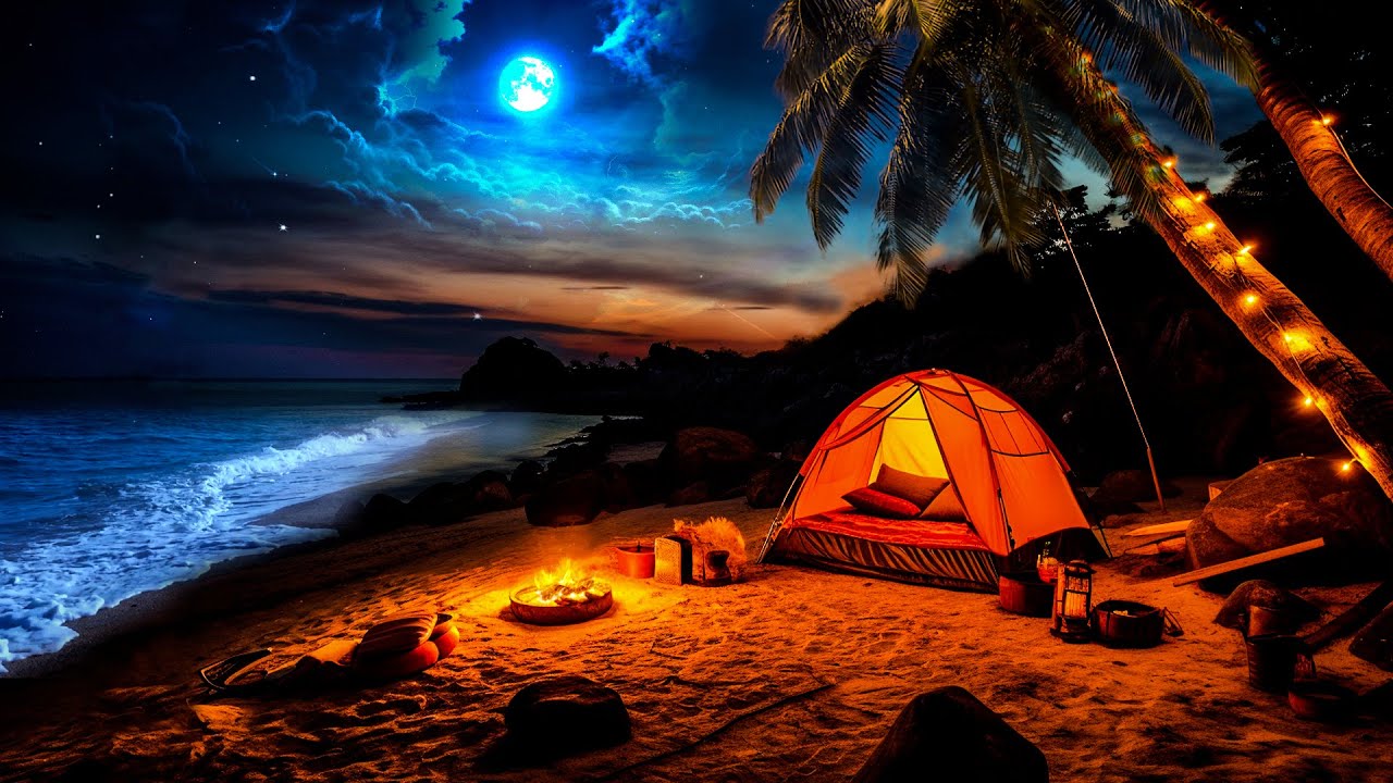 🌊 Relaxing Ocean Waves Crashing On Beach At Night | 10 Hours White ...