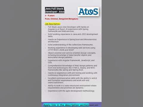 Atos | Java Full Stack Developer | Bangalore | Spring boot, Angular, Microservices #shorts # ...