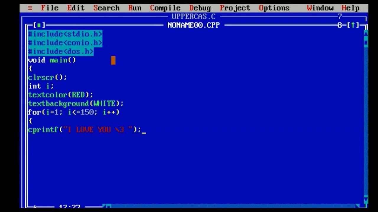 I Love You Print In C Programming With Background Using For Loop Write I Love You In Coding