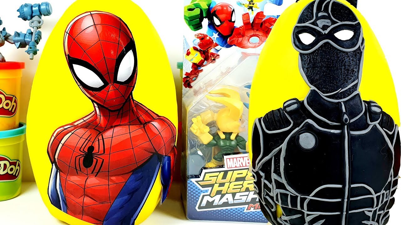 Giant Black Spiderman and Spidey Play Doh Surprise Eggs Compilation ...