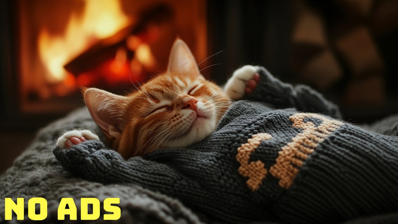 Cat Fireplace 🔥 Crackling Fire Atmosphere with Purring Cat [No Music ...