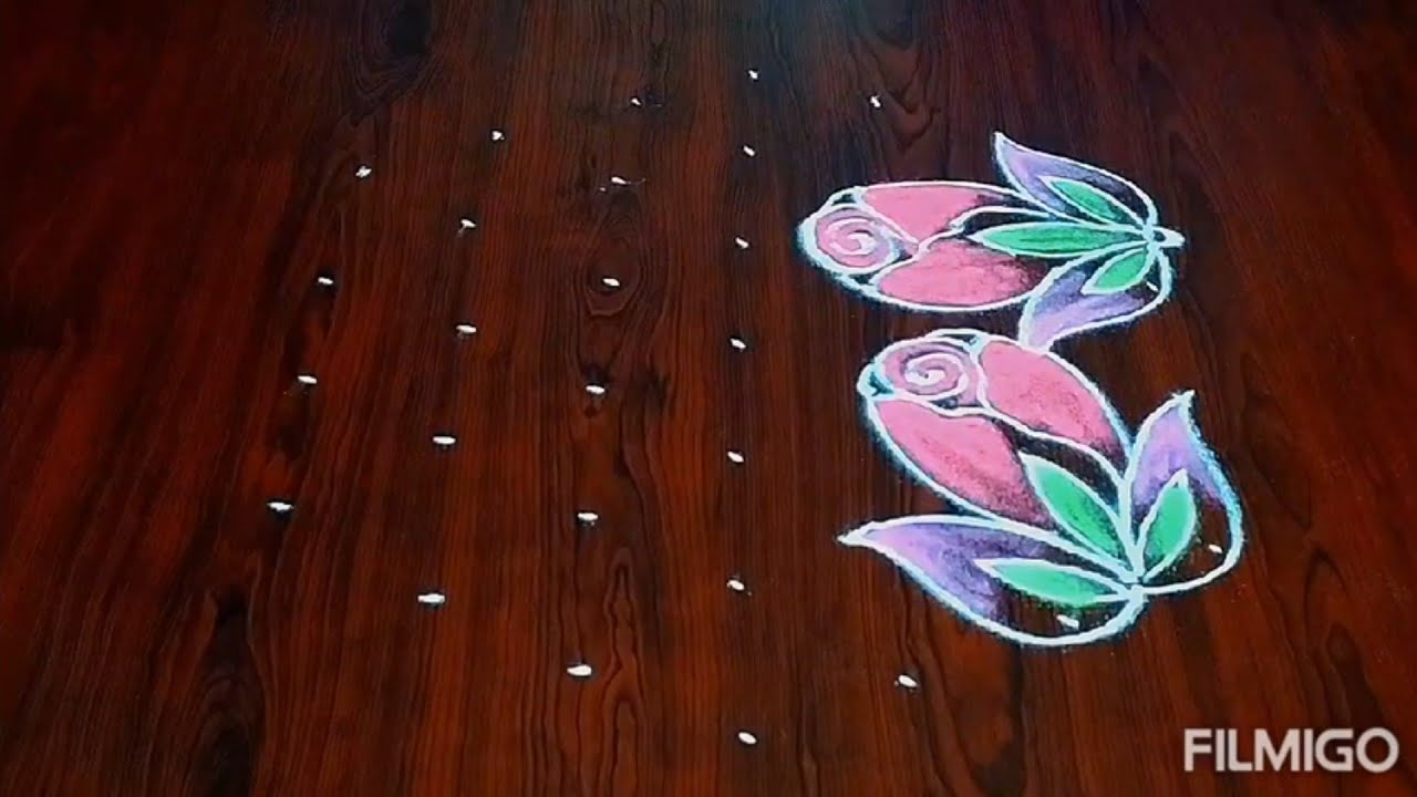 Rose Rangoli//7 to 4 dots//simple Daily kolams - YouTube