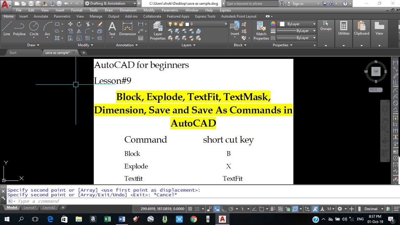 Basic commands of autocad in English ( lessons#9) - YouTube