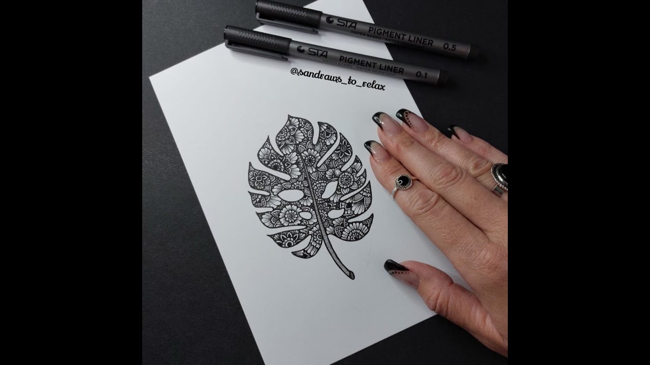 Monstera mandala drawing timelapse tutorial by Sandraws to Relax - YouTube