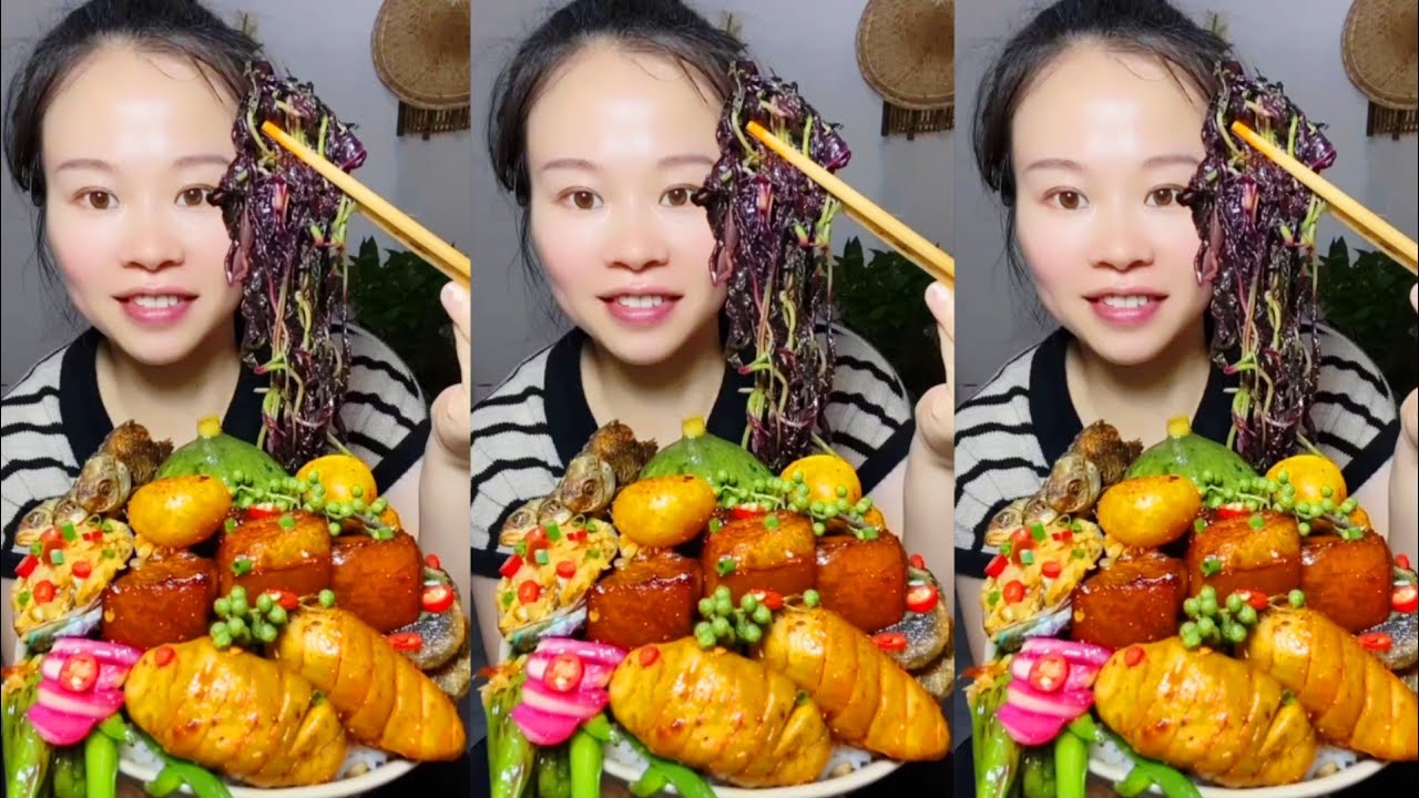Yummy Spicy Food Mukbang, Eat Braised Pork Belly With Chili And Green ...