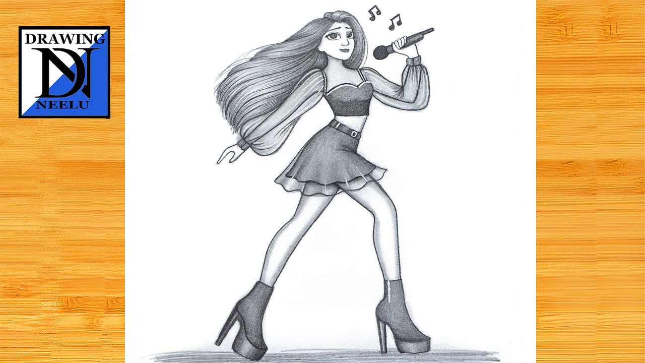 How to draw a Singing Cute Girl -Pencil sketch || Drawing for beginner ...