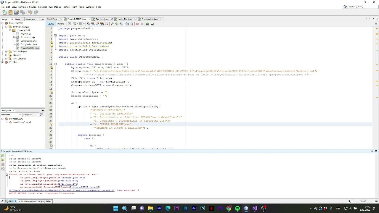 Ejecutación del Proyecto II_Algoritmos AES, GZIP, ZIP - YouTube