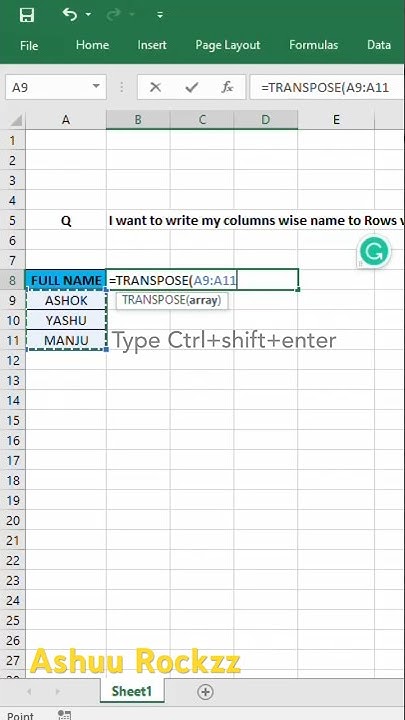 How to use Transpose Function | #Excel | #exceltips | #datamanagement| - YouTube