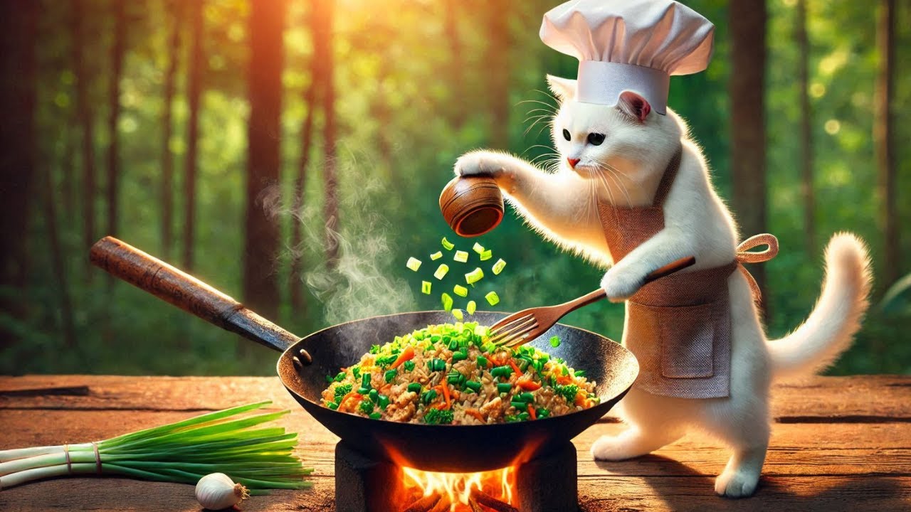A Kind Cat Cooks Delicious Fried Rice for Hungry Kids - YouTube