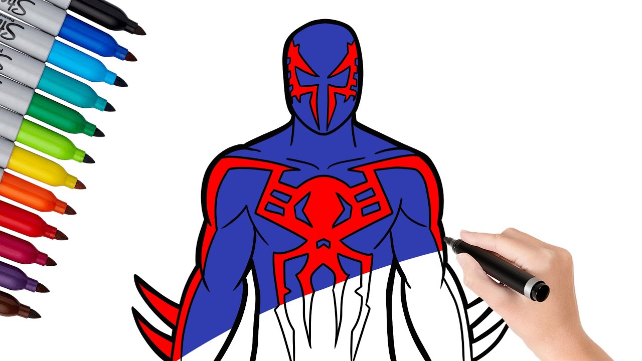 How to Draw Spider man 2099 -🌟 SpiderMan Spider Verse Drawing - YouTube