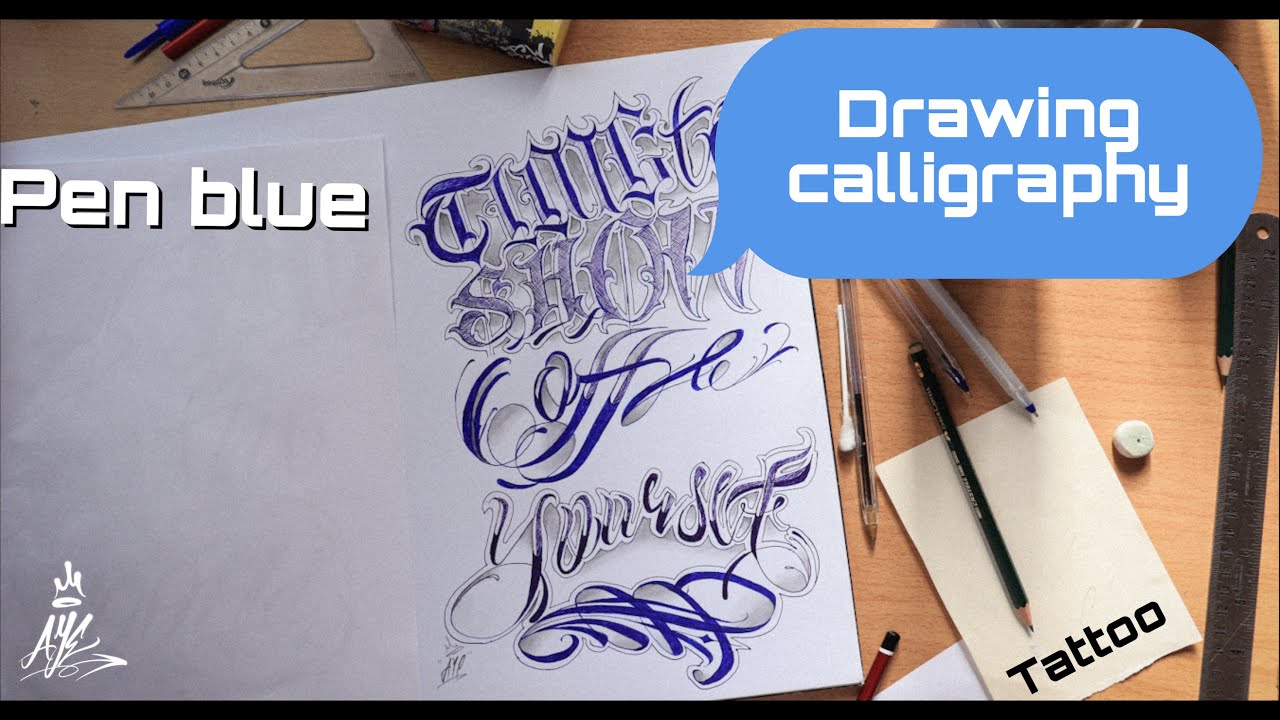 🔷Drawing Calligraphy - Time To Show OFF yourself - lettering blue - ink ...