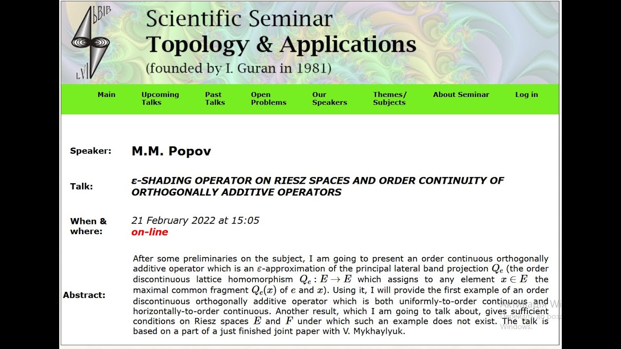 M.Popov,ε-Shading operator on Riesz spaces and order continuity of ...