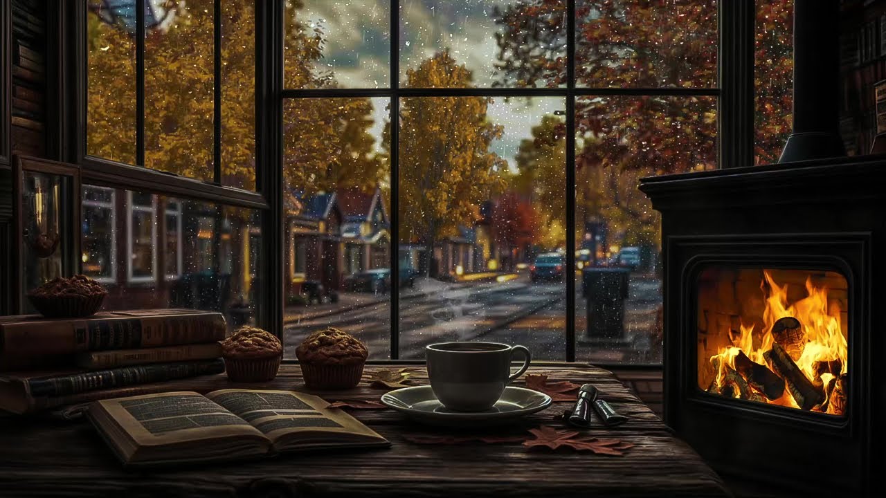 Tranquil Rain on Windows | Cozy Ambience with Fire Crackling Sounds for ...