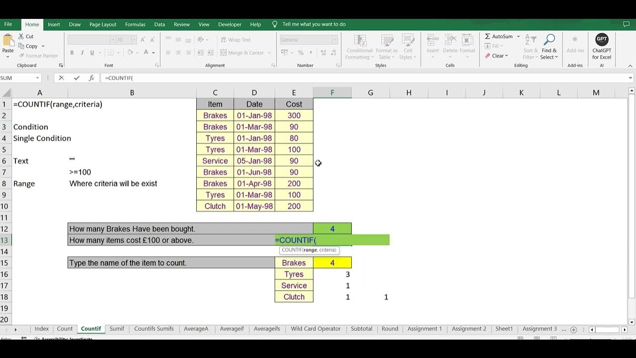 Excel Countif Function #excel #basicexcel #excelfunctions - YouTube