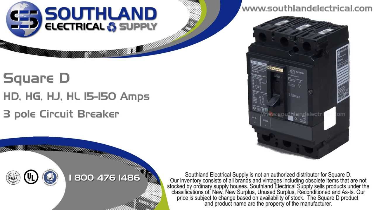 Square D HDL36150, 150 Amp, 600 Volt, 3 Pole Circuit Breaker - YouTube