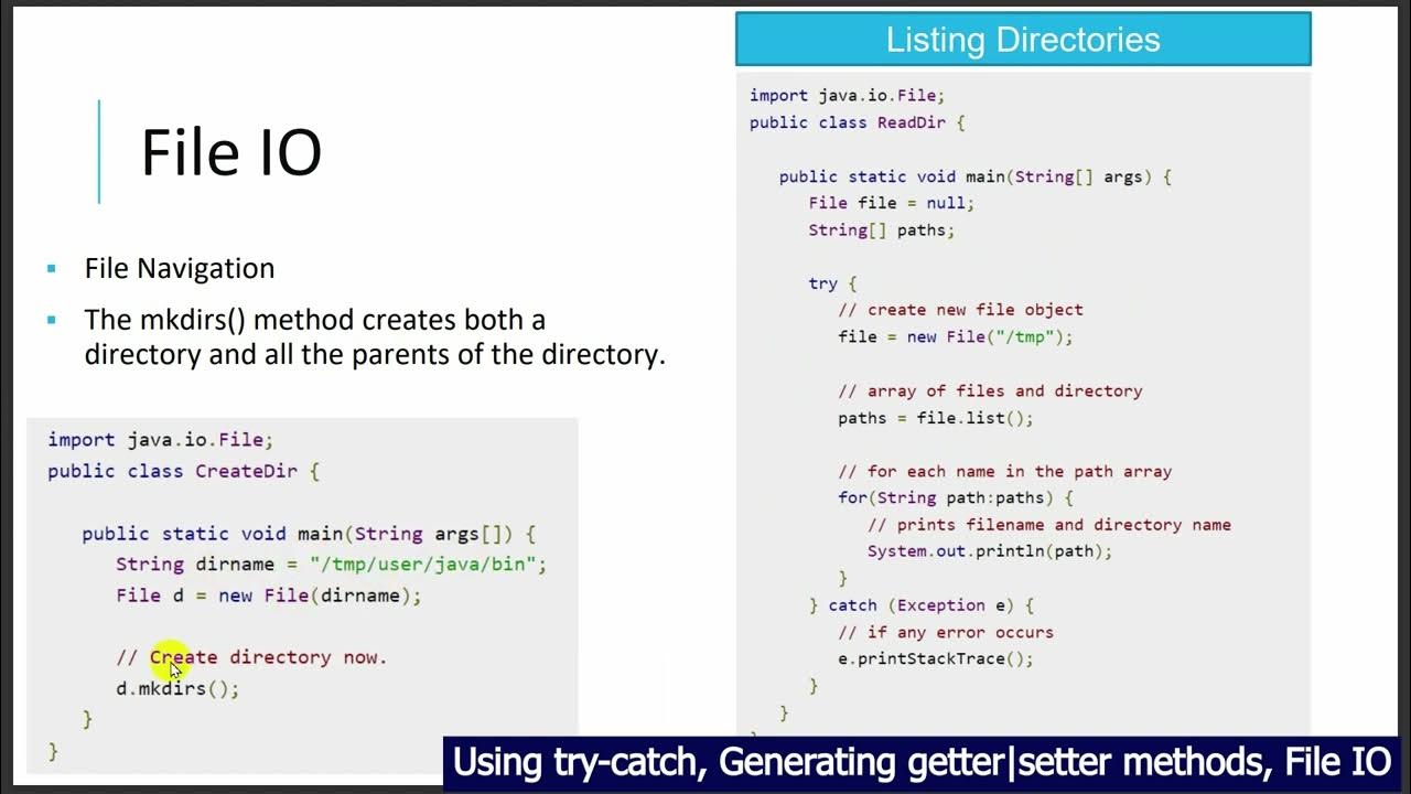 14 Using Try Catch Generating Setter Getter Methods And Basic File Io Youtube