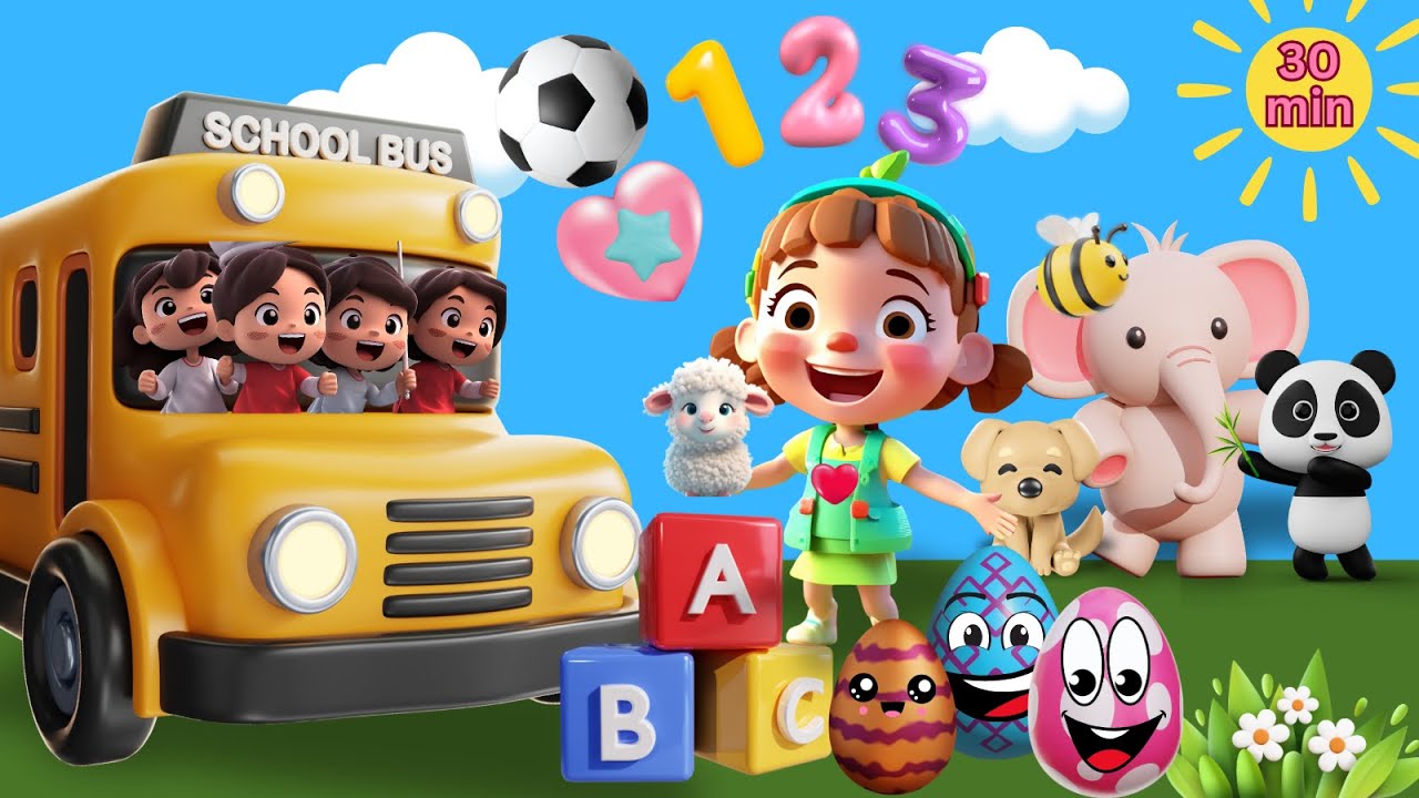 🟡Wheels on the Bus + Shapes, Colors & Animals! Learn & Sing Along! 🎶 ...