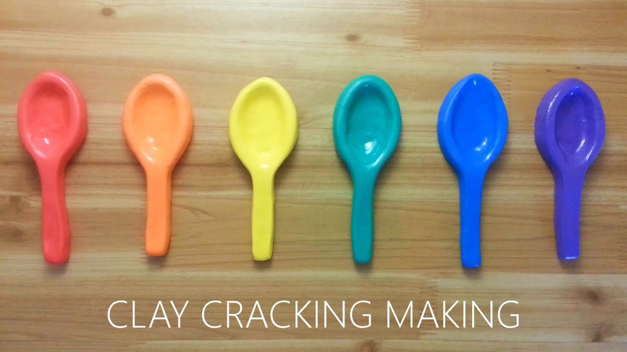 Rainbow spoon clay cracking making 무지개 숟가락 클레이로 만들기 - YouTube