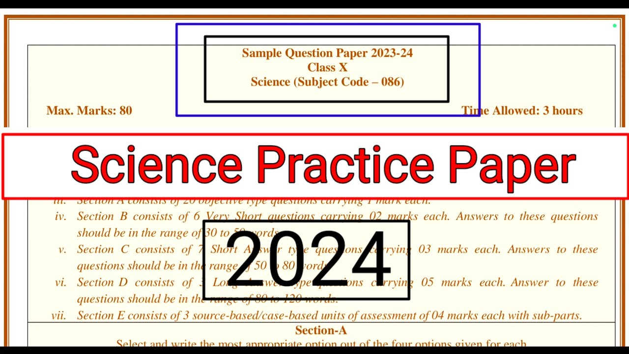🔥Science Practice Set 2024 With Answer Key and Marking Scheme Class 10 ...
