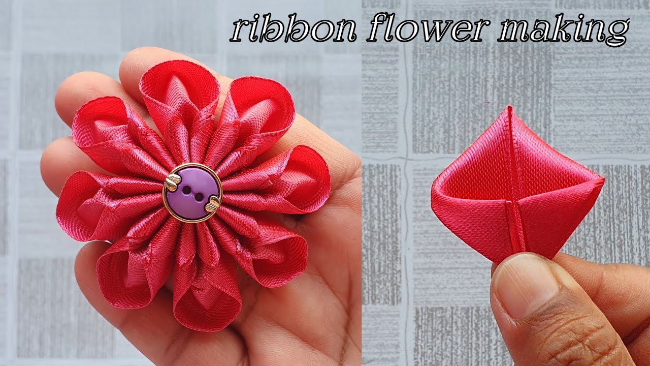 DIY : ribbon flowers / How to make ribbon flowers / Cloth Flower making ...