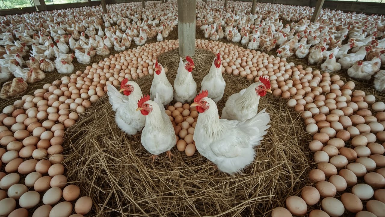 Laying hen farm in the countryside. My peaceful life and daily work ...