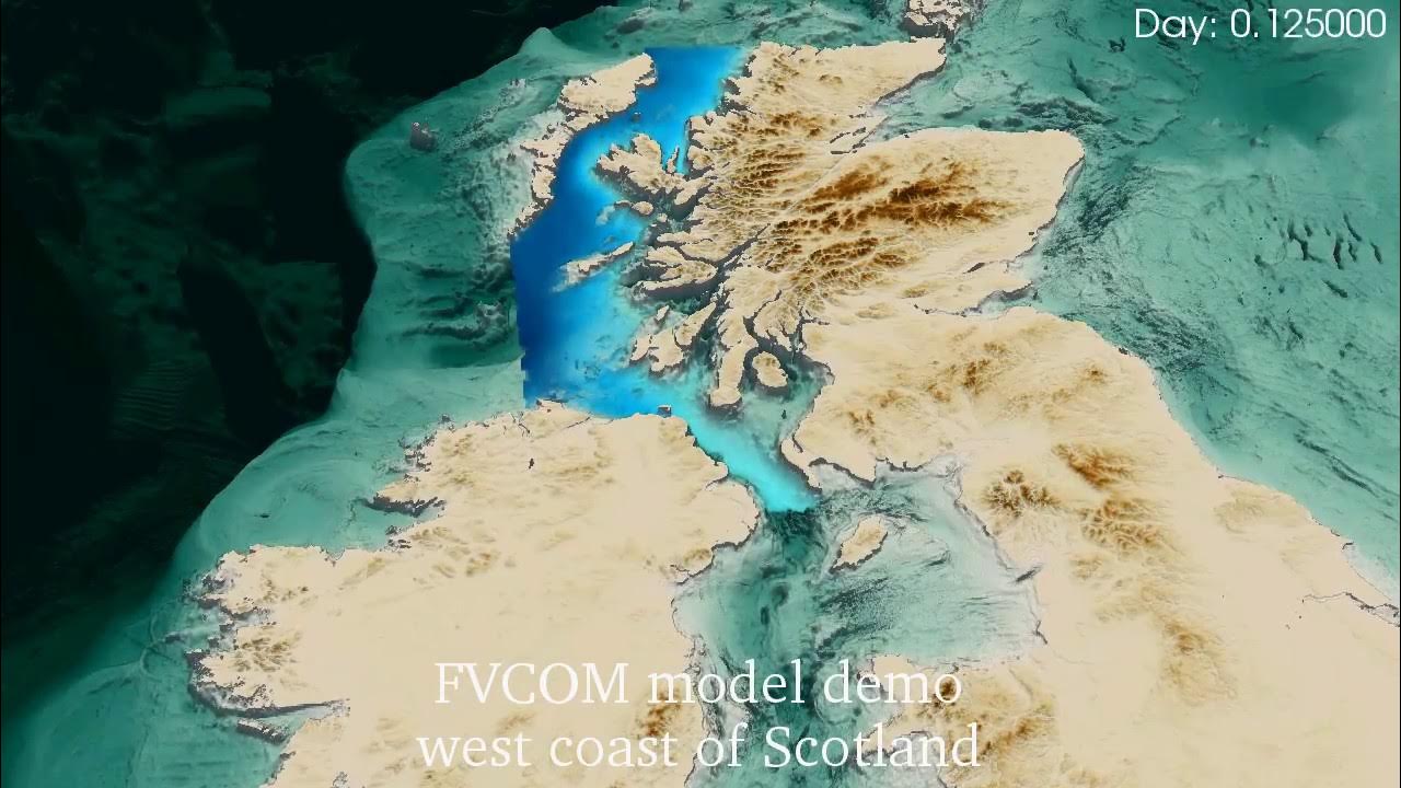 FVCOM hydrodynamic model visualised in Paraview - YouTube