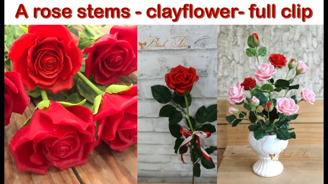 How to Make Realistic Rose Clay Flower - Making Clay Flowers Step by ...