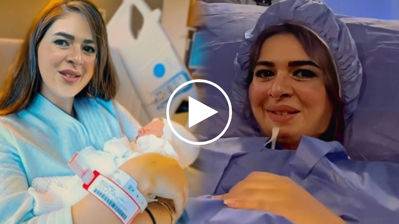 من داخل المستشفى شاهد ايمي سمير غانم تحمل طفلها الاول وزوجها حسن