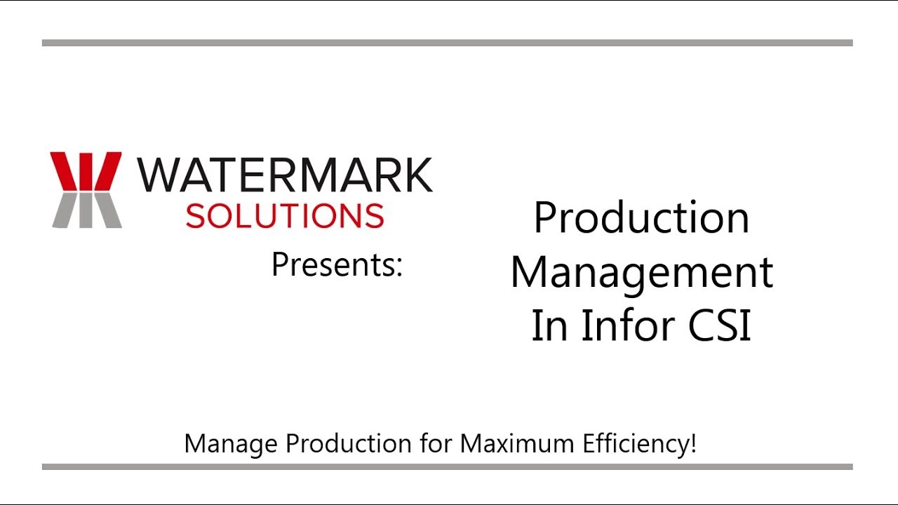 Infor CSI SyteLine Production Management - YouTube