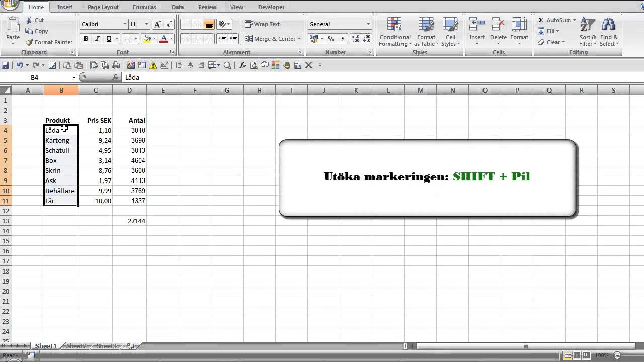 Kortkommandon i Excel - Markera cellområden - YouTube