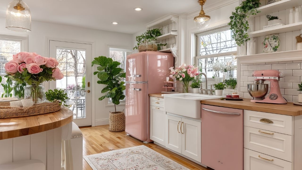 25 Sweet Vintage Pink Farmhouse Kitchen Tour 2025 | Cozy Holiday Style ...