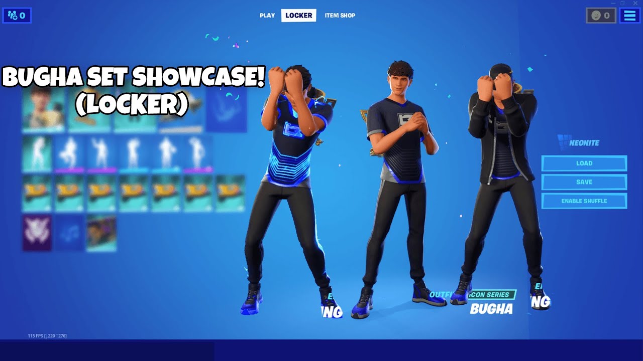 Fortnite BUGHA skin SET SHOWCASE! (Bugha, Zoey Trophy, Bring it around ...