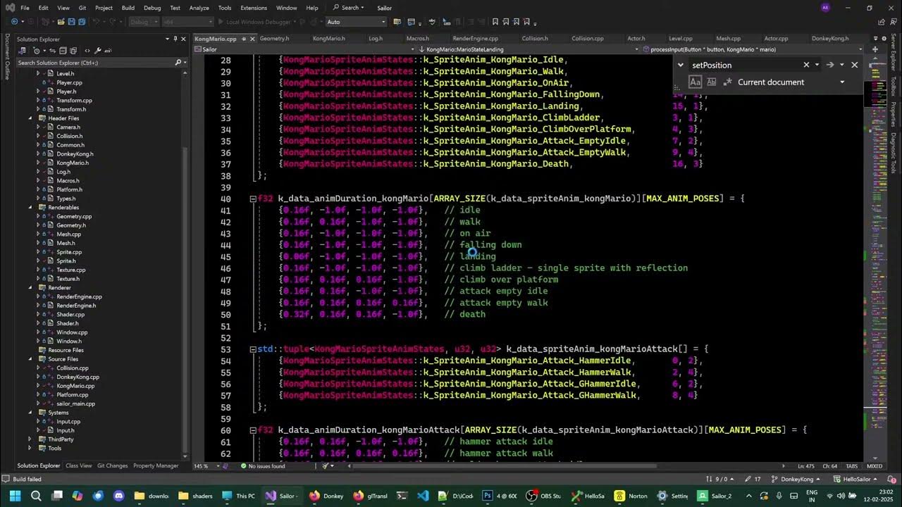Creating DonkeyKong [Working on Player debug draw: 1] C++ | OpenGL - YouTube
