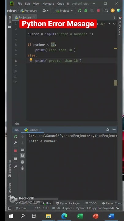 Python Error Message Pythonforbeginners Pythonprogramming Pythontutorial Youtube