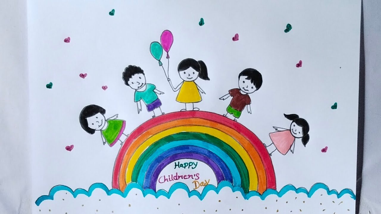 Easy drawing of happy children's day / children's day special drawing ...