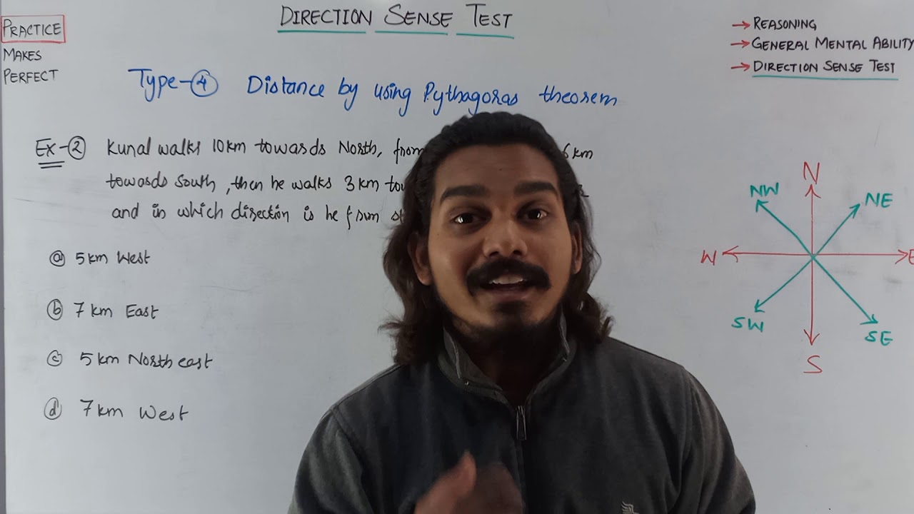 Direction Sense Test Type 4 Distance By Pythagoras Theorem Jaiswar Edufit 2021 Youtube 1371