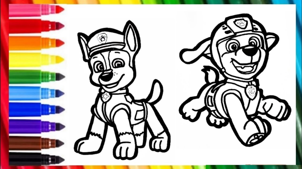 Drawing, Sketching and Colouring Paw patrol characters Chase paw and ...