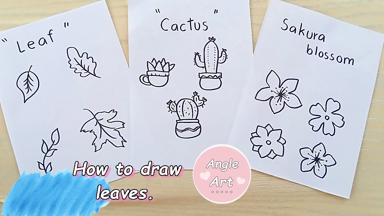 How to draw leaves and sakura blossom flowers. Easy drawing. Angle Art ...