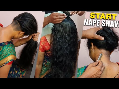 Long Hair Nape Shave India | Long Hair  Indian Women Nape Shave at Home