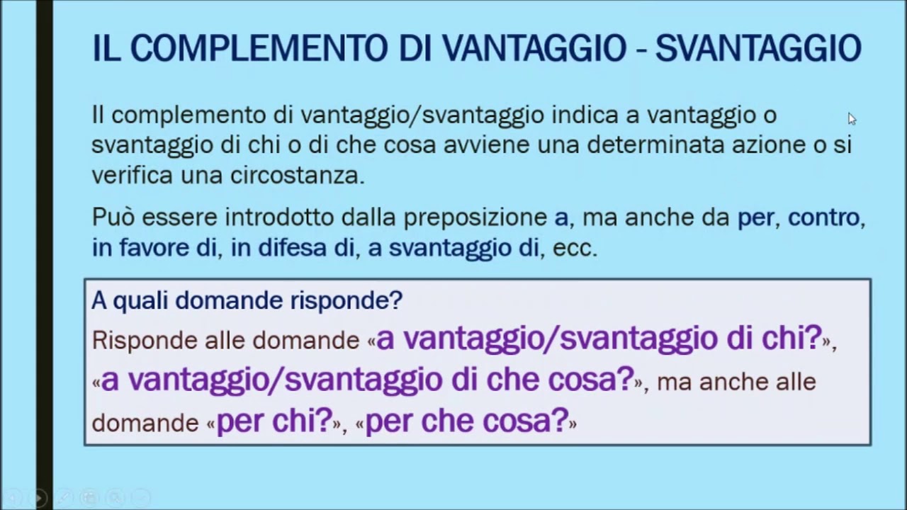 Complemento di vantaggio o svantaggio - YouTube