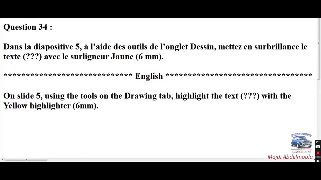 MOS PowerPoint Examen - Question 34 : mettre en surbrillance le texte ...