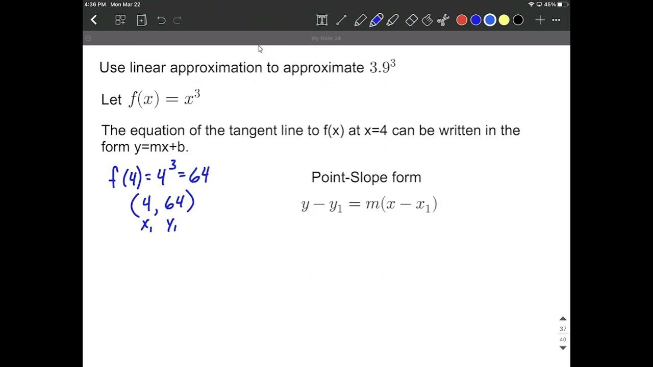 Tangent line approximation (linear approximation) for cube function calculus - YouTube