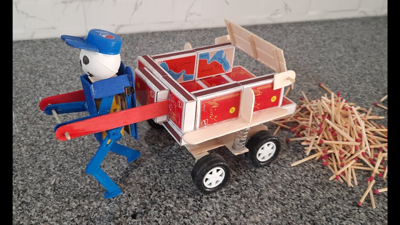 How to make a robot pulling matchbox rickshaw from DC motor #craft #diy ...