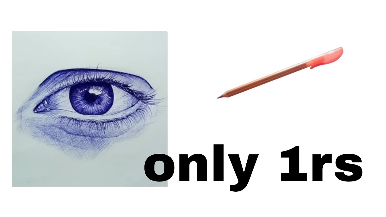 how to draw eye with 1rs pen #20 - YouTube